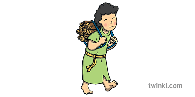 ks1 isaac แบกกองไม้บนเขาหลังสี rgb Illustration - Twinkl