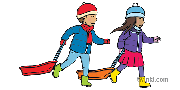 kit and sam together pulling their sledges phonics eyfs