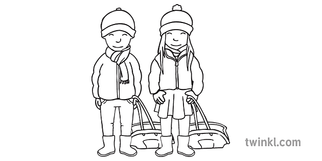 kit and sam together with sledges winter phonics eyfs black and white rgb