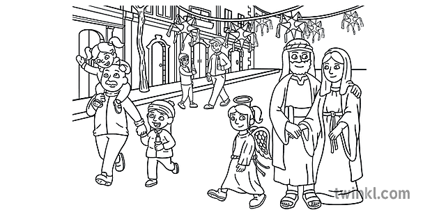 Busy Street Scene Sketch Coloring Page