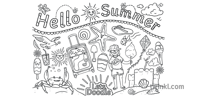 Lets Doodle About Summer Colouring Pages Illustration - Twinkl