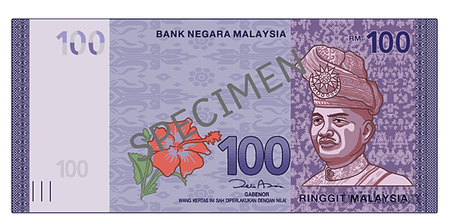 Malaysian Banknote 100 Ringgit Portrait Side Illustration - Twinkl