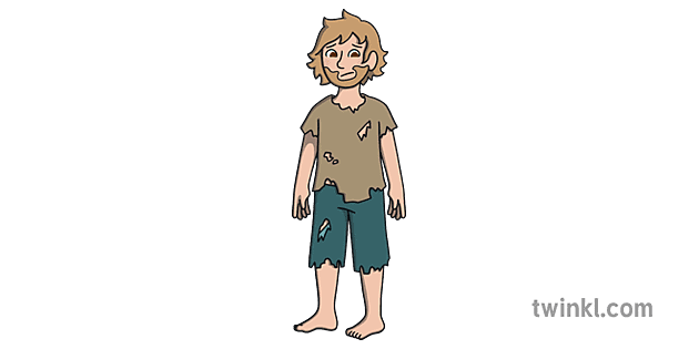 мъж в дрипави и разкъсани дрехи Illustration - Twinkl