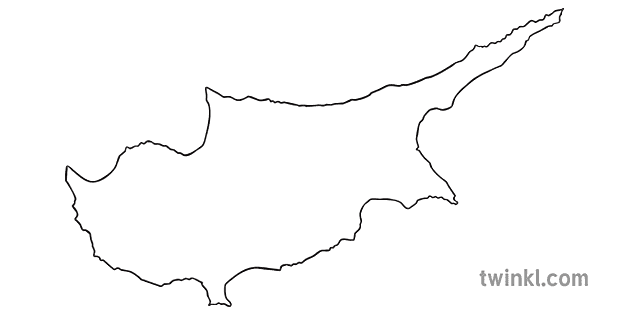 Map Outline of Cyprus Country Shapes Flag Continents KS1 Black and White RGB