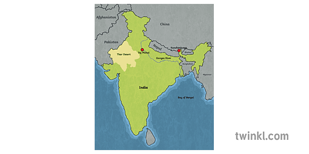 Map of India with Geographical Features Map KS2 Year 6 HASS Geography Asia