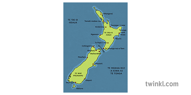map of new zealand labeled in te reo maori Illustration - Twinkl