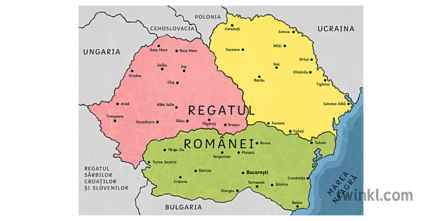 kaart van Roemenië in 1918 geskiedenis geografie Roemenië ks2 geredigeer