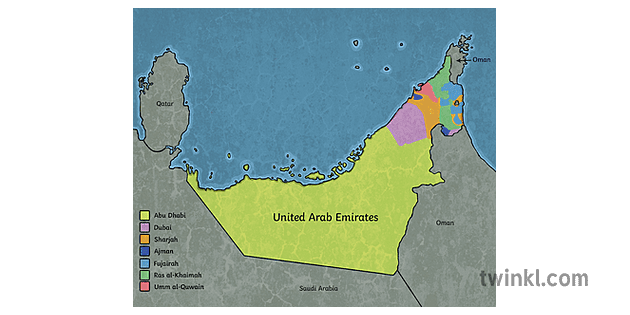 Map of The UAE Including The Seven Emirates - Twinkl