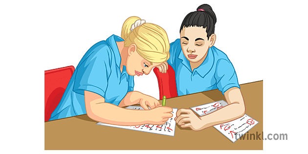 标记其他工作的两个孩子的学生班的人普通中学 Illustration - Twinkl