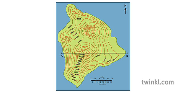 mauna loa kontur peta geografi gunung bukit sekunder
