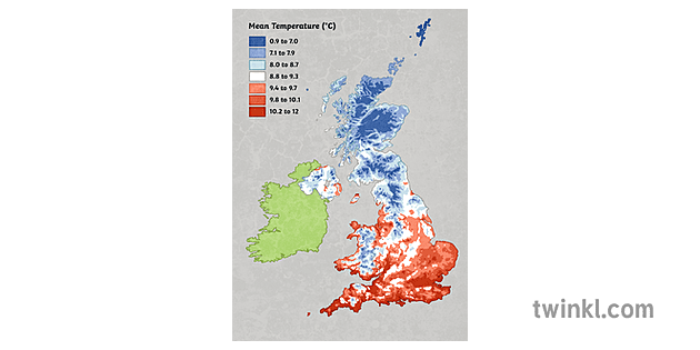 Mean Temperature UK Map Geography Weather Secondary