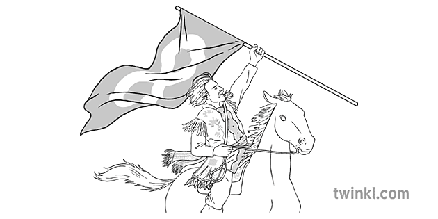 Metis Man Holding Flag Black and White - Twinkl