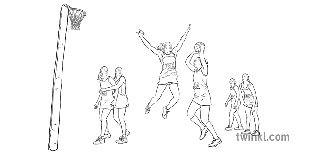 Netball Players Black and White - Twinkl