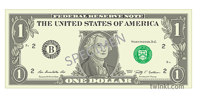 One Dollar Bill Money Bank Note USA Washington Illustration - Twinkl
