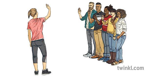 People Waving to One Person Gesture Action Plural People Portrait Wave KS2
