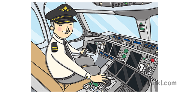 Pilot in Aircraft Cockpit Illustration - Twinkl