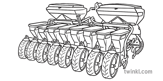 播种机 农业机械 农业车辆KS1 黑白RGB Illustration - Twinkl