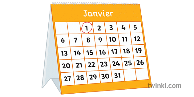 premier janvier calendrier francais nouvel an secondaire Illustration ...