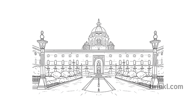Rashtrapati Bhavan Building Black and White RGB Illustration - Twinkl