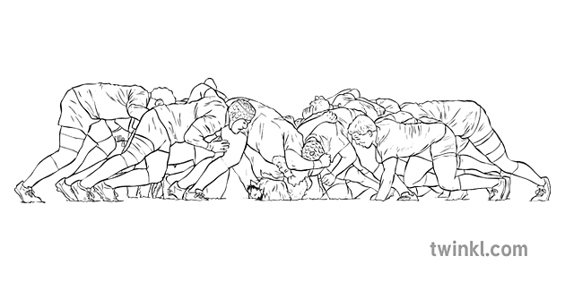rugby scrum siyah beyaz Illustration - Twinkl
