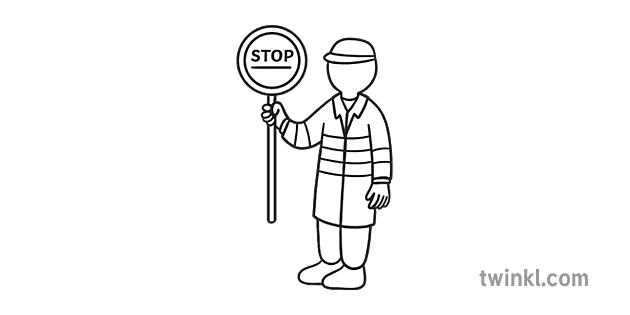 SYM School Crossing Patrol BW Illustration - Twinkl