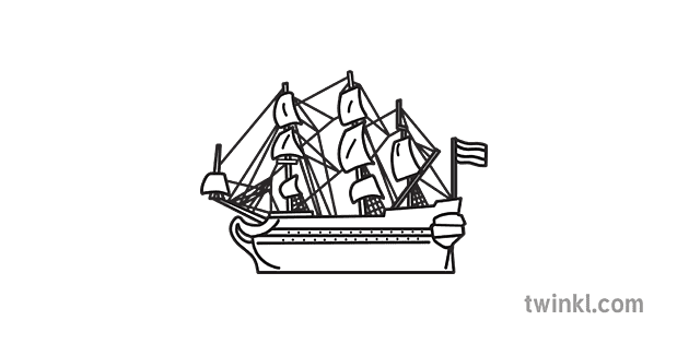 SYM Spanish Armada Ship BW Illustration - Twinkl