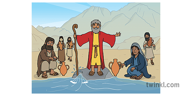 Scene 11 The Story of Moses Getting Water from Stone Illustration - Twinkl