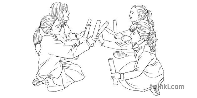 School Children Playing Ti Rakau Sticks Game Traditional Toys New Zealand