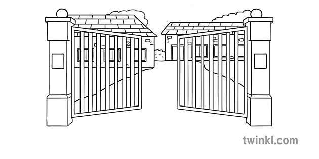 School Gate Background KS1 Black and White RGB Illustration - Twinkl
