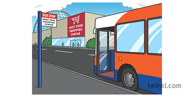Shopping Centre Bus Stop Background Illustration - Twinkl