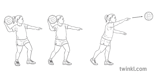 Shoulder Pass Child Girl Y6 Netball Twinkl Move PE KS2 Black and White RGB