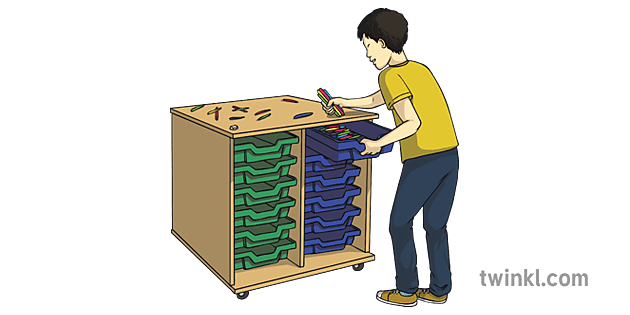 alguien ordenando un dibujo escolar Ilustración - Twinkl