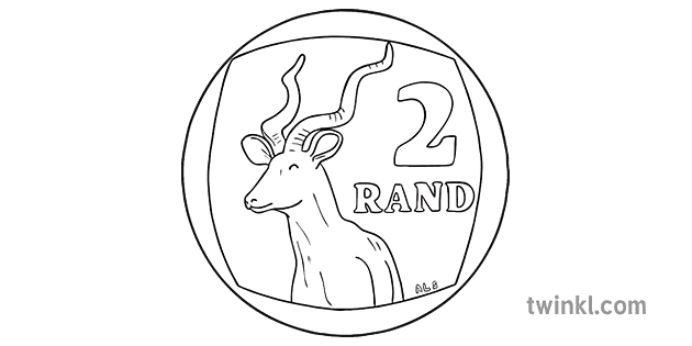South African 2 Rand Coin Mathematics Currency KS1 Black and White