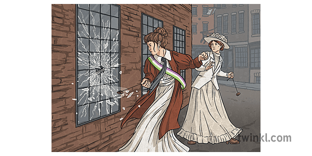 suffragettes smashing windows protest mellakka street scene women people