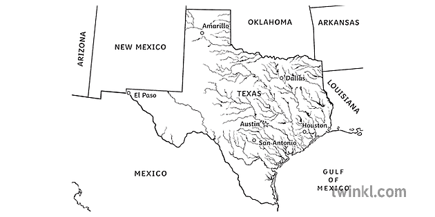 mapa teksasu geograficzna usa geografia stanów ks2 czarno biała