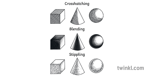 tonal shading téhnik stippling blending crosshatch seni sekundér 2