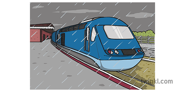 Train in the Rain Vehicle Transport Weather Phonics EYFS Illustration