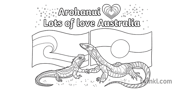 Tuatara and Goanna Mindfulness Colouring Australia New Zealand Flags ...