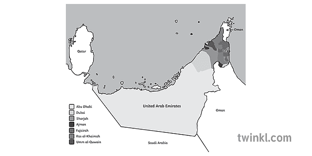 uae map black and white Illustration - Twinkl