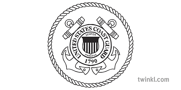 United States Coast Guard Emblem Black and White Illustration - Twinkl