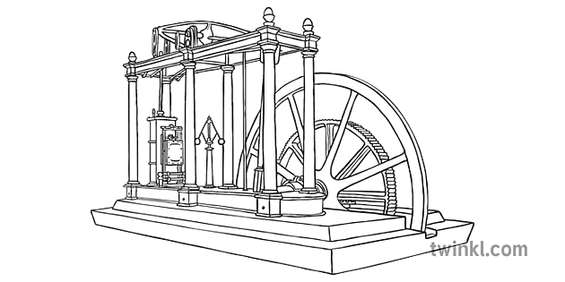 Watt Steam Engine History Industrial Age Invention KS1 Black and White RGB