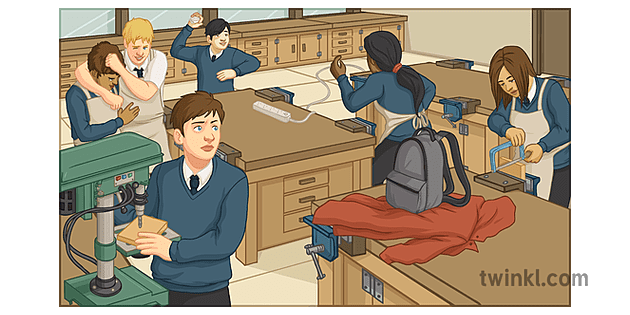 Workshop Safety Design and Technology Secondary Illustration - Twinkl