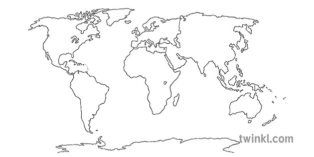 World Map with Continent Outlines Unlabelled Atlas Globe Geography KS3