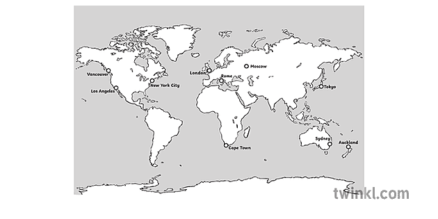 peta dunia hitam putih Illustration - Twinkl