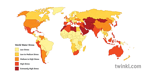 wereld water stress kaart geografie secundair Illustration - Twinkl