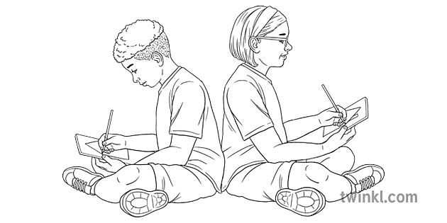 back to back drawing black and white rgb ver 1 Illustration - Twinkl