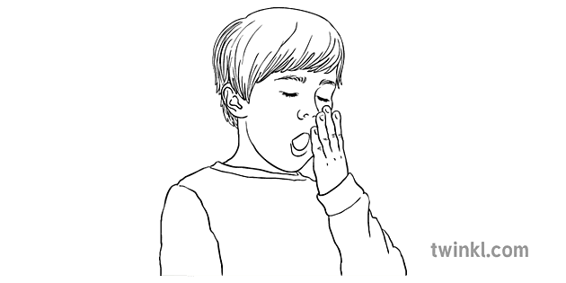 Boy Yawning Black and White Illustration - Twinkl