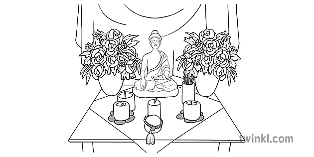 buddhist shrine black and white Illustration - Twinkl