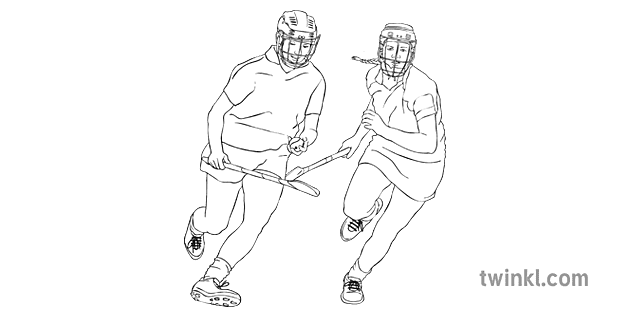Camogie Black and White Illustration - Twinkl