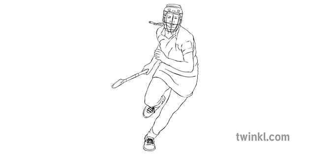 Camogie Player 2 Schwarz Weiß Illustration - Twinkl